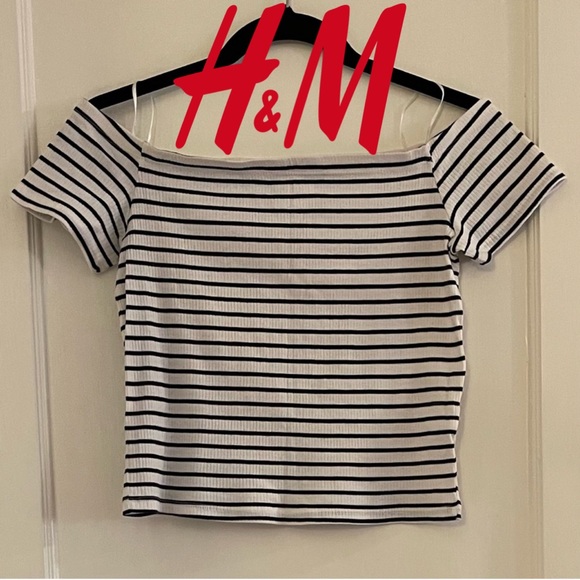 H&M | Tops | Hm Divided Striped Crop Off The Shoulder Top | Poshmark